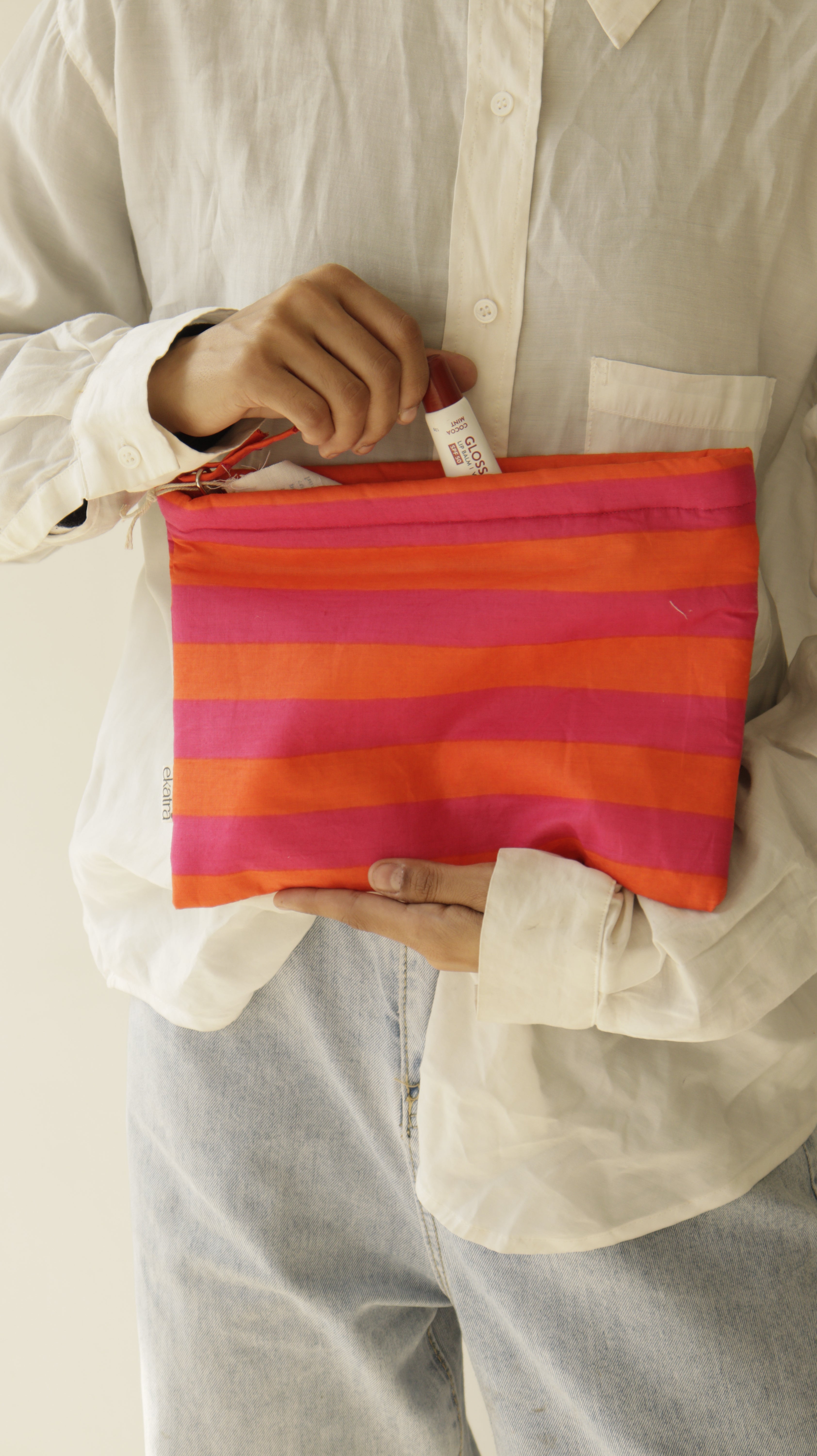 Sustainable Cotton Travel Pouch/Organizer by Ekatra - Indigo Stripes ...